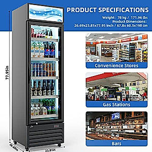 JAECOOL Commercial Beverage Refrigerator Cooler, Merchandiser Refrigerator with Glass Door, Upright Display Refrigerator, Auto-defrost, R290 Eco-friendly, ETL, 12.8 Cu. Ft