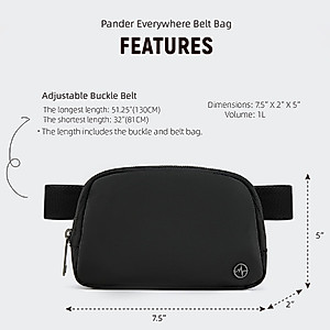 Pander Cross Body Fanny Pack for Women, Fashion Waist Packs, Crossbody Bags, Everywhere Belt Bag with Adjustable Strap (Metal Zipper, Black Onyx)