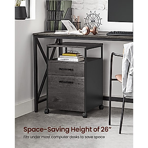 VASAGLE File Cabinet, Mobile Filing Cabinet with Wheels, 2 Drawers, Open Shelf, for A4, Letter Size, Hanging File Folders, Charcoal Gray and Ink Black UOFC071B04