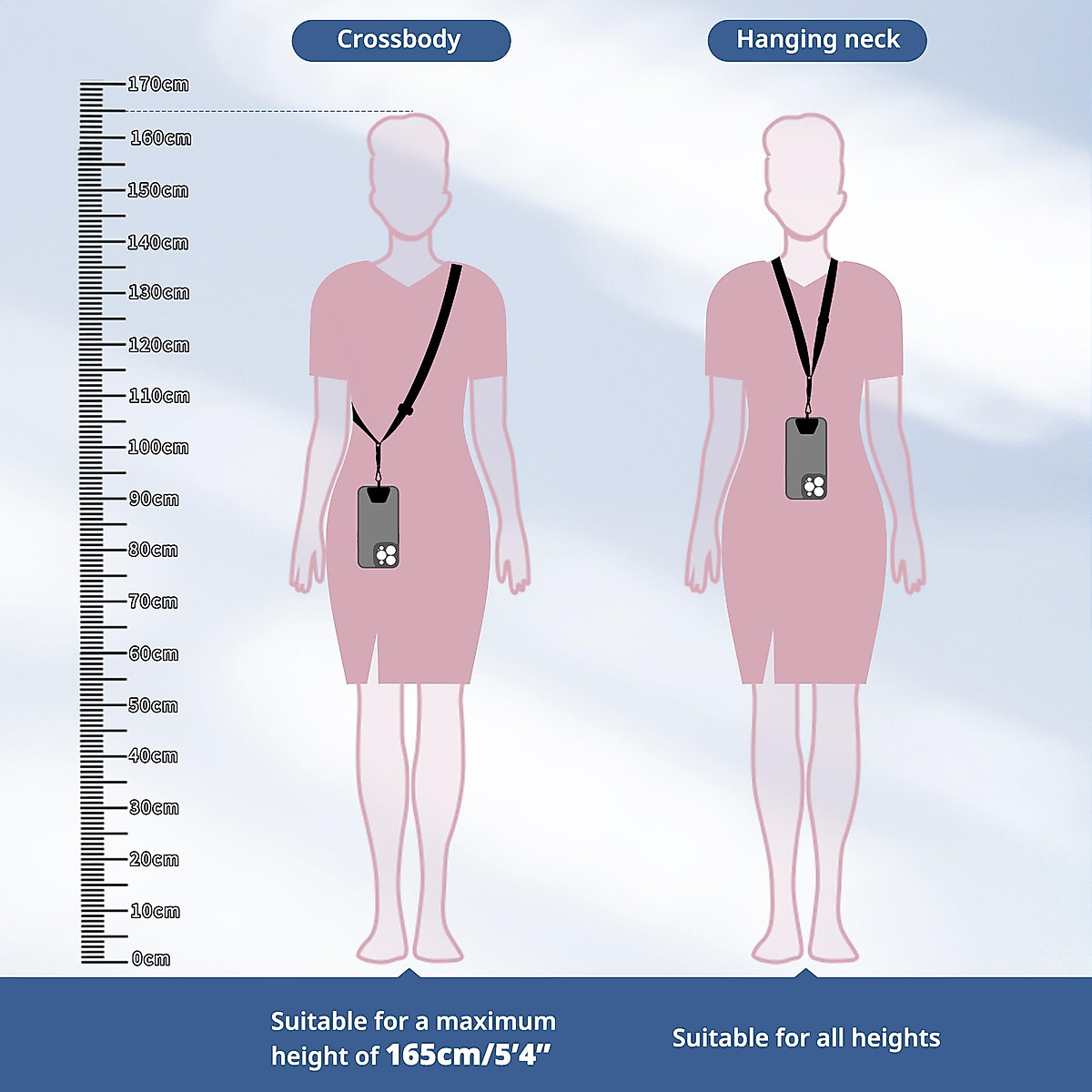 CACOE Phone Lanyard 2 Pack-1× Adjustable Neck Strap,1× Wrist Strap,4× Pads,Universal Crossbody Cell Phone Lanyards,Multifuctional Patch Phone Lanyards Compatible with Most Smartphones(Pink)