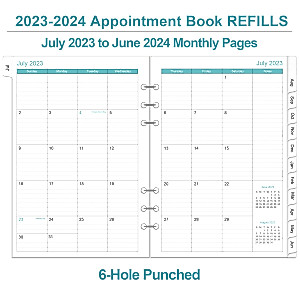 2024 Planner Refills - 7-Hole Punched Appointment Book Refills from Now-June 2024, Refill Planner with Monthly Tabs, 5-1/2" x 8-1/2", Desk/Size 4, Leaf