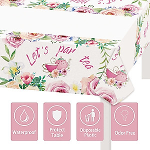 228 Pcs Tea Party Decorations, LET'S PARTEA Balloons Arch Garland Kit, Floral Tea Backdrop, Talking Party TableCloth, Teapot Teacups Tableware for Bridal Shower Engagement Bachelorette Party Supplies