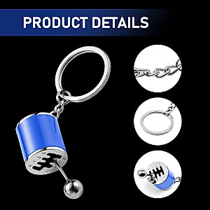 gunhunt 1 PC Car Shifter Keyring, 6 Speed Gear Key Clip, Universal Polished Metal Collectible Key Chain Creative Model (Blue)