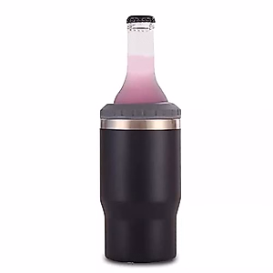 Gteller 4 in 1 Stainless Steel Can/Bottle Insulator, 14oz Two-Way Lids SUS Insulated Can Cooler, Beer Bottle holder (Black)