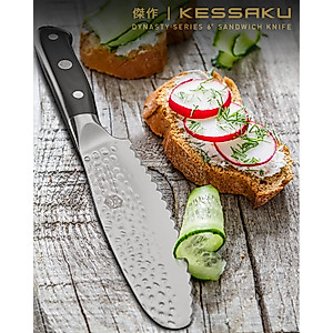 KESSAKU Spreader Sandwich Serrated Utility Knife - 6 inch - Dynasty Series - Razor Sharp Kitchen Knife - Forged ThyssenKrupp German High Carbon Stainless Steel - Hammered Finish - G10 Garolite Handle