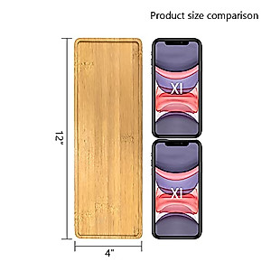 YCDC Mini Rectangular Bamboo Tray, 12x4x0.39 Inch, Suitable for Decor, Planters, and Drainage