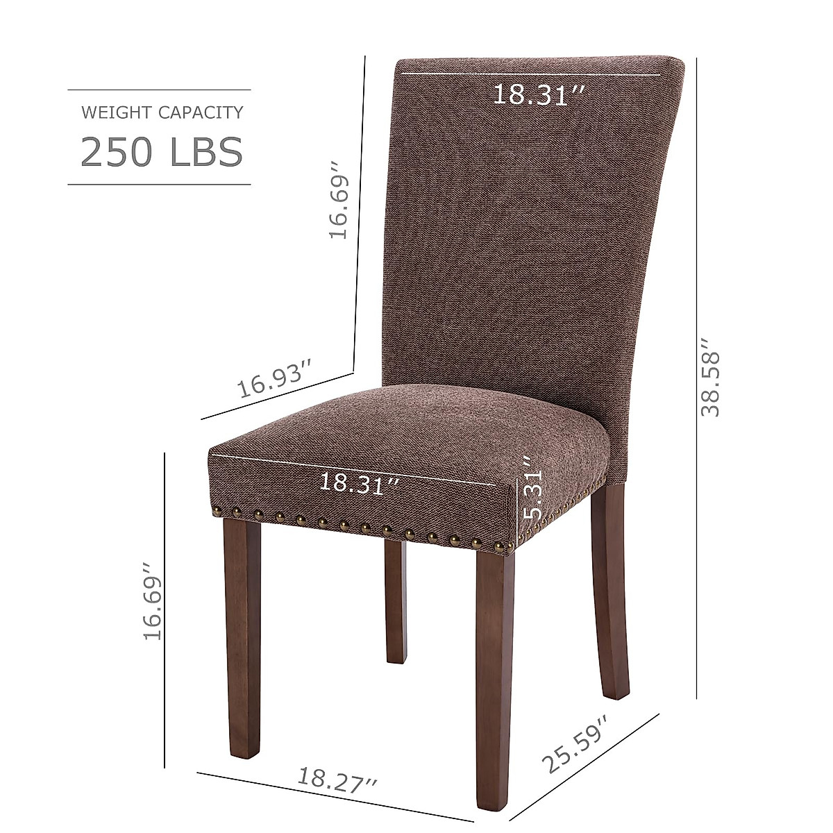 COLAMY Upholstered Parsons Dining Chairs Set of 4, Fabric Dining Room Kitchen Side Chair with Nailhead Trim and Wood Legs - Brown