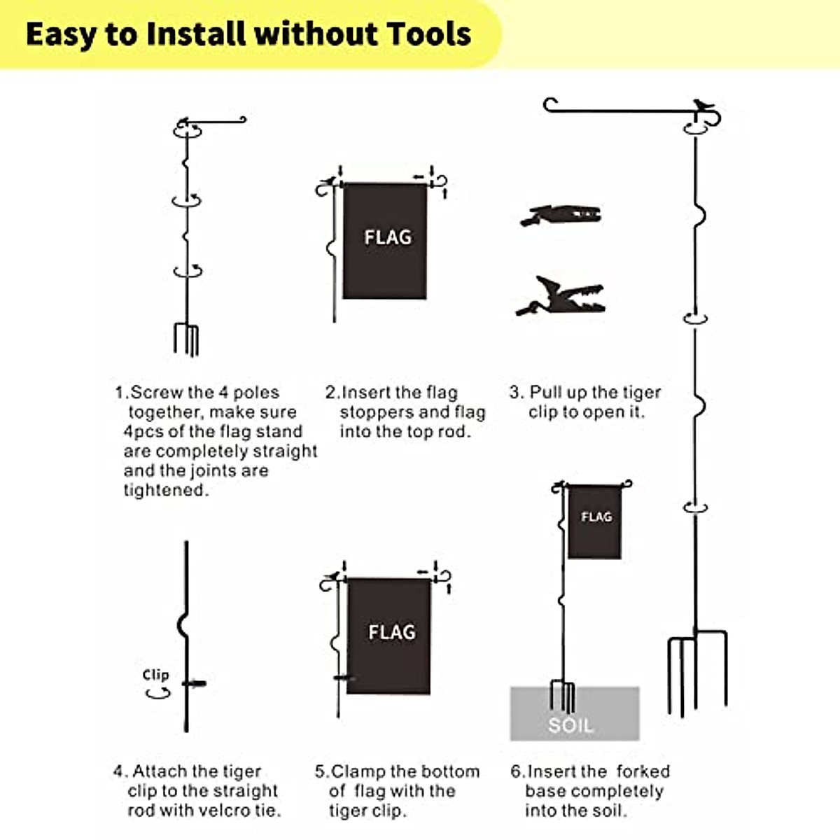 Garden Flag Holder Stand, 50"H Garden Flag Pole for Outside Lawn, Solid Anti-rust Yard Flag Holder with Clip and Stoppers, Heavy Duty Flag Stand Fit 12x18 American Fall Small Garden Flags (1 Pack)