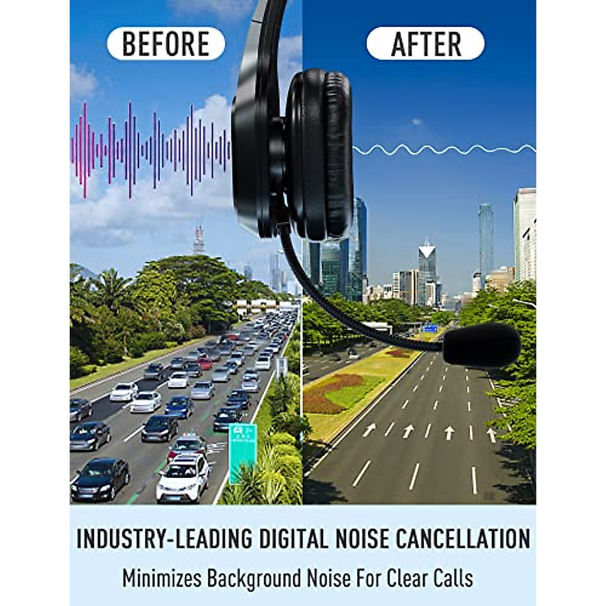 WUGEUSCH Wireless Headset with Microphone -Noise Canceling Headphones with Mic -Bluetooth On-Ear Earphones for Trucker, Office Work, Video Calling, Call Center -32H Talk Time, Clear Audio Transmission