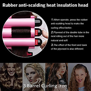 3 Barrel Curling Iron Wand Hair Crimper Iron with LCD Temperature Display - 1 Inch Ceramic Tourmaline Triple Barrel Hair Waver Curling Iron, Dual Voltage Crimping Iron Hair Curling Wand