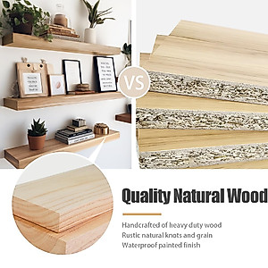 Habudda Floating Shelves, Wood Wall Shelf, Natural Wooden Home Decor for Bathroom Kitchen Bedroom, Hanging Mounted Invisible Bracket, Extra Long 35.5 Inch, Set of 2