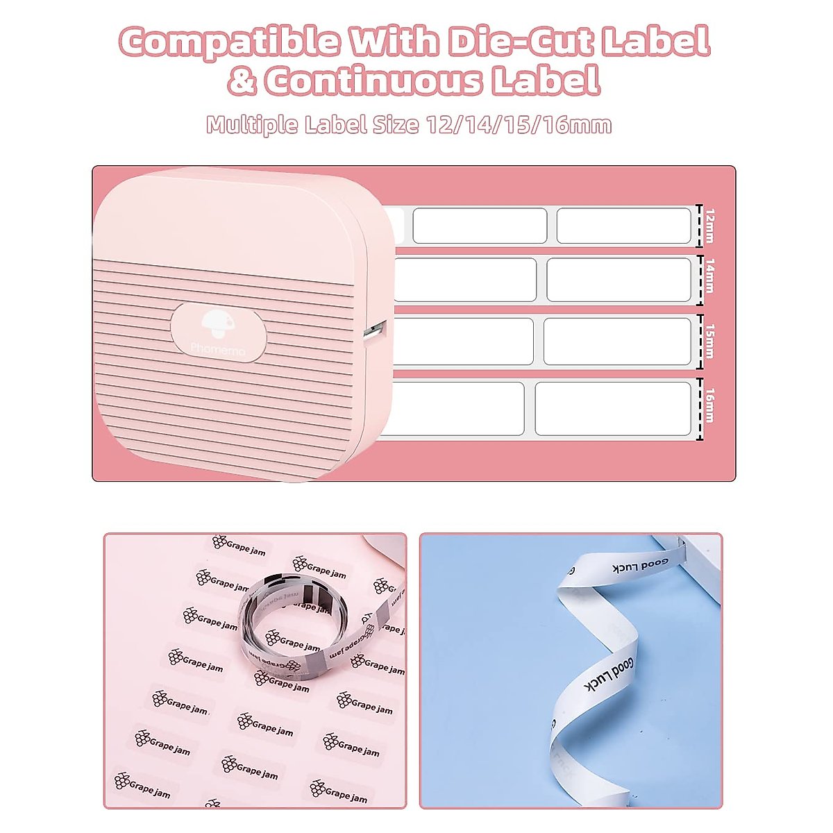 Phomemo Label Makers with Tape- Q31 Mini Label Maker Bluetooth Labeler Machine with 6 Tapes, Compatible with iOS & Android, Great for Home, Office, Organization, USB Rechargeable Labeler, Pink