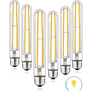Long T10 LED Bulb, 7.3in Vintage Edison Dimmable Bulb 6W 2700K Warm White Tubular Bulbs, E26 Medium Base Clear 600LM 60W Equivalent for Cylinder Pendant Wall Sconces Chandelier Vanity 6Pack