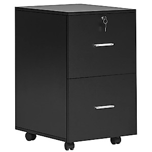 GreenForest File Cabinet 2 Drawers Wooden Vertical Filing Cabinet with Lock Rolling Mobile Office Pedestal File Cabinet for Hanging File Folders Home Office Storage Cabinet, Black