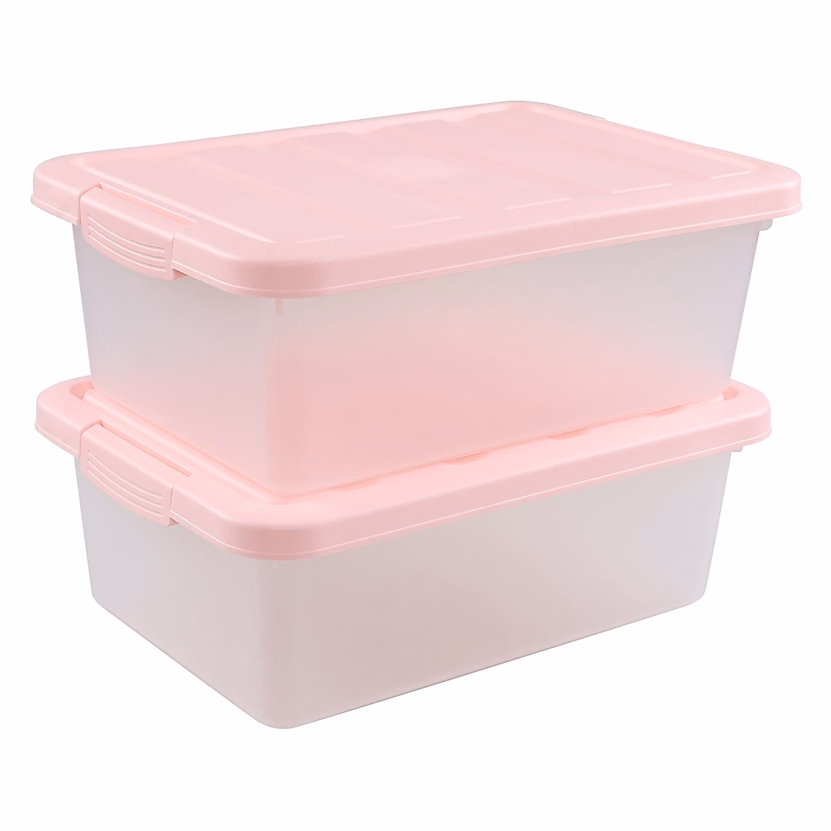 Qqbine 14 Quart Plastic Latching Storage Box, Plastic Underbed Storage Bin with Pink Lids, 2 Packs