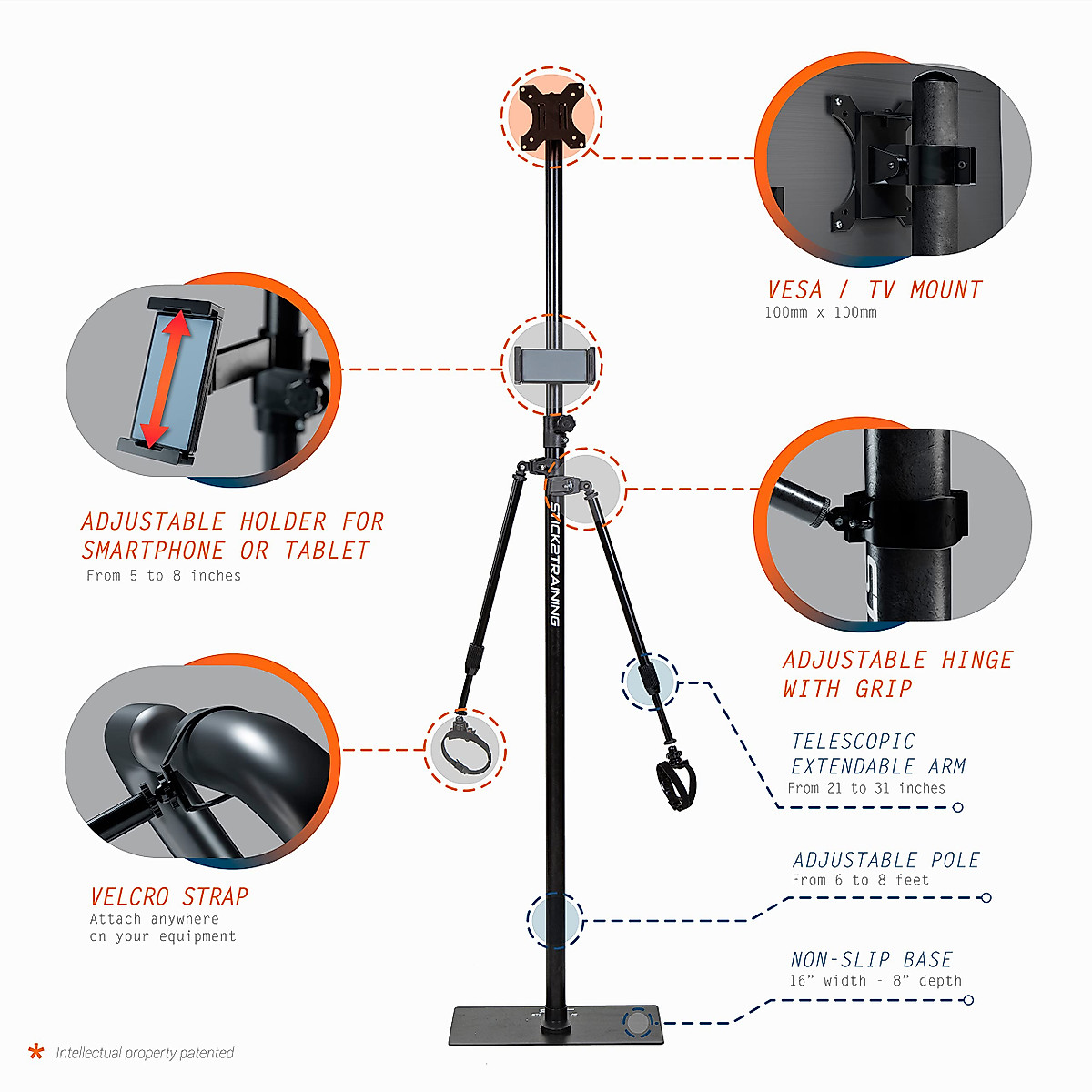 Stick2Training's Extra-Tall TV, VESA Stand Mount for Treadmill, Walking Pad, Under Desk Treadmill, Stand Up Desk - Keep You Productive or Entertained While You Work Out!