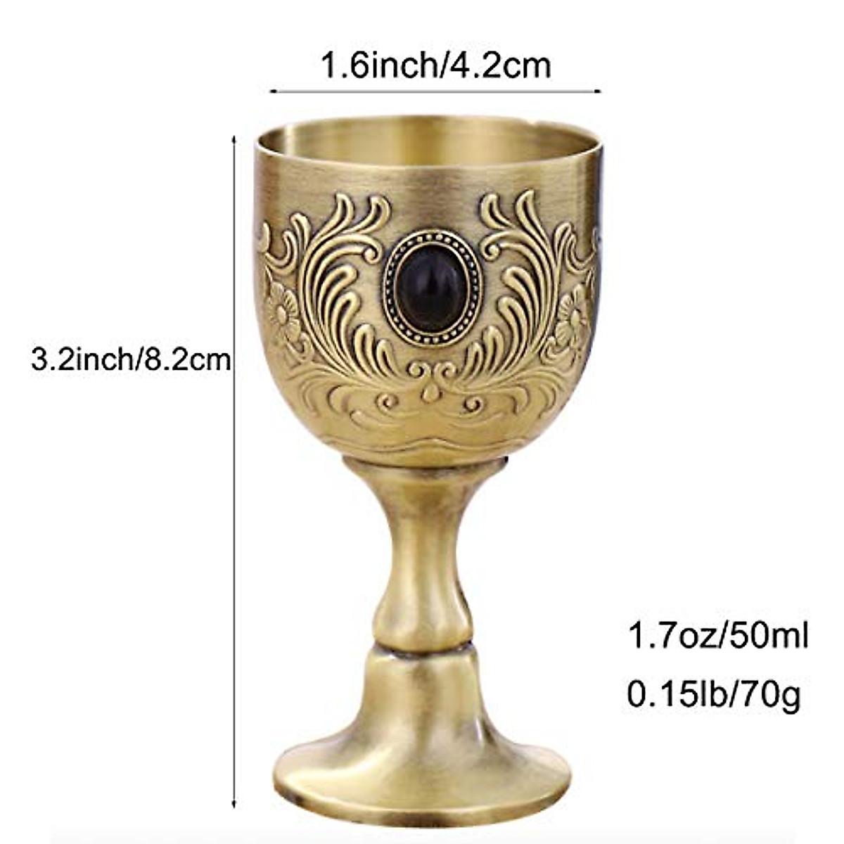 VIDAYA Chalice Goblet, Hand-Made Vintage Pure Copper Engraving Flower Pattern Metal Embossed Wine Copper Gemstone Cups Medieval Gothic Goblet 1.7oz 1-Pack