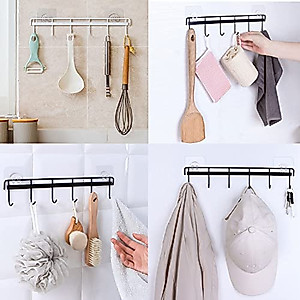 2 Pack Adhesive Wall Hooks Rack Kitchen Rail, Space Saving Heavy Duty Hanger with 6 for Bathroom Bedroom Closet, Utensil Hanging Knives, Spoon, Towel (White), 32x6x2.5cm/12.6 x2.36 x1inch