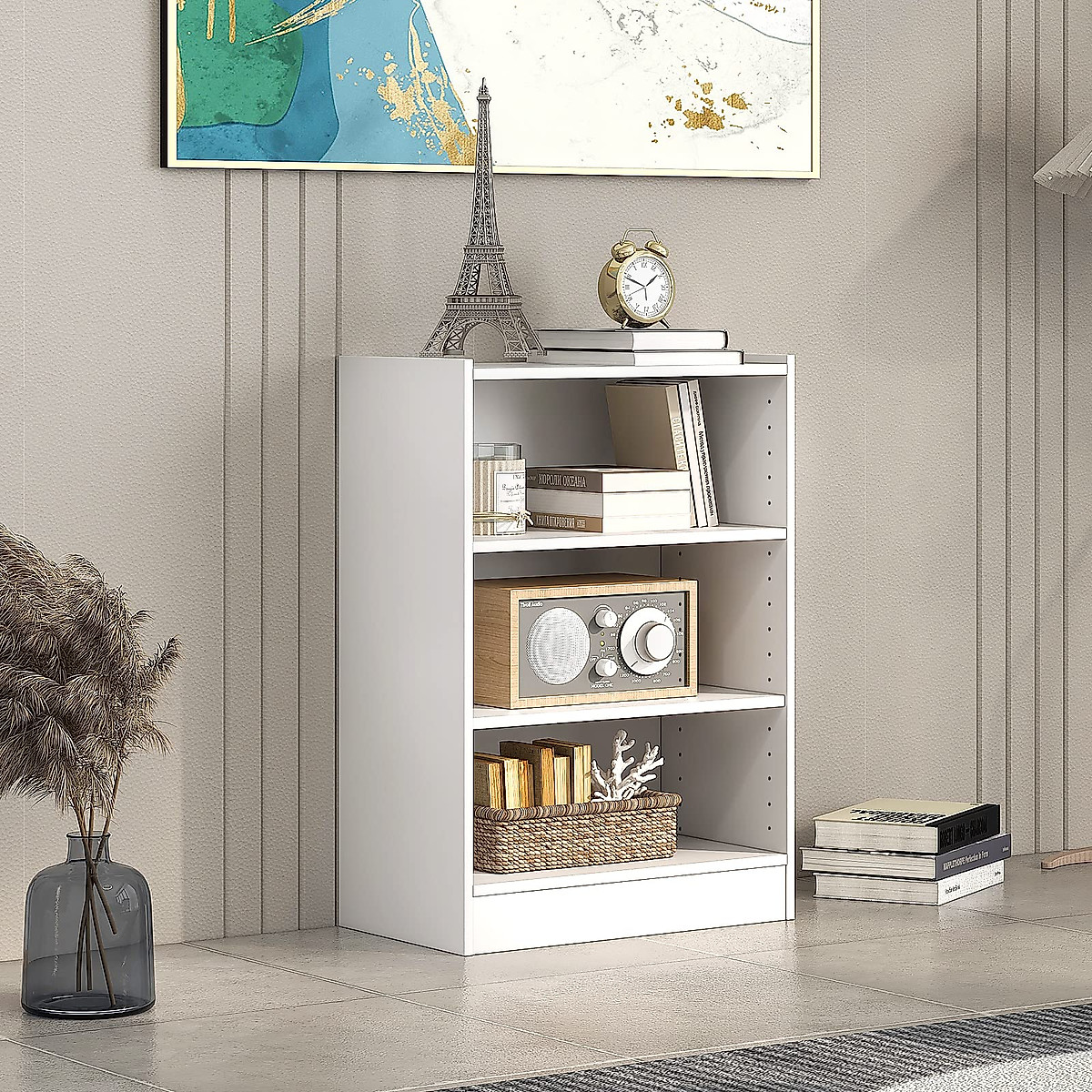 LOKO 3-Tier Open Bookcase, Modern 3-Cube Bookshelf with 18-Position Adjustable Shelves & Anti-toppling Devices, Multipurpose Cubical Display Storage Organizer for Living Room Study (1, White)