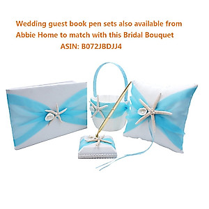 Abbie Home Real Touch Calla Lily Dahlia Bridal Bouquets Crystal Light Blue Ribbon Beach Wedding Rose Flowers Décor (B Round Bouquet)