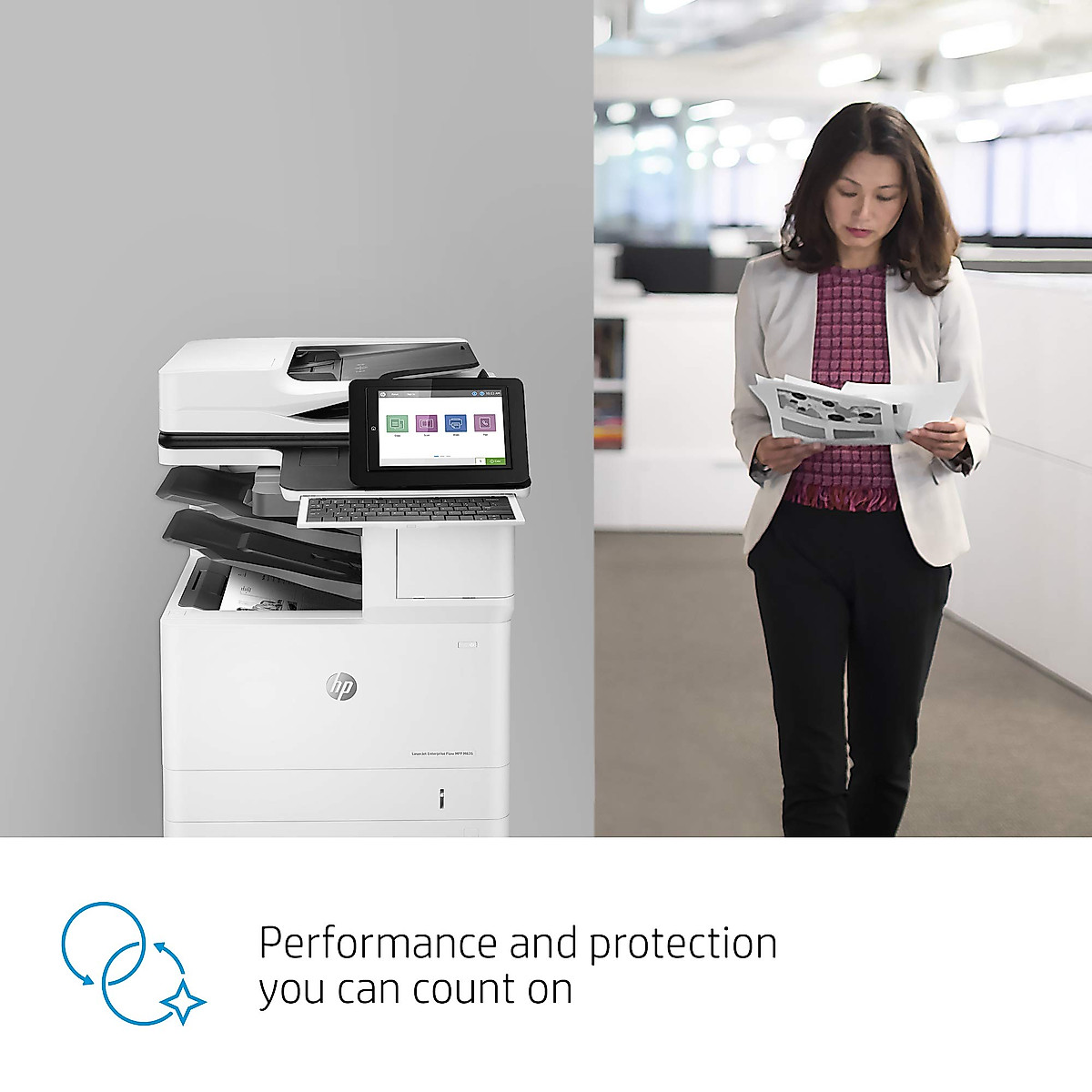 HP LaserJet Enterprise Flow MFP M635z Monochrome All-in-One Printer with built-in Ethernet, 2-sided printing, high-capacity input feeder, wheeled stand & 3-bin stapler/stacker (7PS99A)