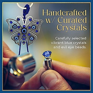 LUCKBOOSTIUM Evil Eye Keychain, Blue Butterfly Keychain Accessories with Rhinestones, Bag Charms for Handbags, Purse Decorations, Car Keychain, Home & Car Hanging Ornament, Evil Eye Gifts for Women