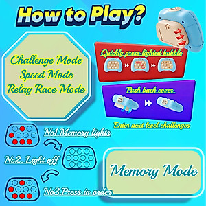 2 Pc New Speed Push Handheld Game Machine-Fidget Console,Quick Push Light Up Pop Game for Adults and Kids,Music Whack A Mole Stress Relief Fidget Toys,Squeeze Poppet Sensory Push Pop Bubble Toy (PB)