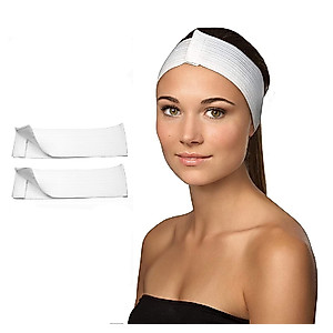 Dukal Stretch Headbands. Pack of 48 Disposable Headbands for Spa Treatments. White Headbands with Hook and Loop Closure. Elastic Spa Headbands. Soft Flexible Material, 900552