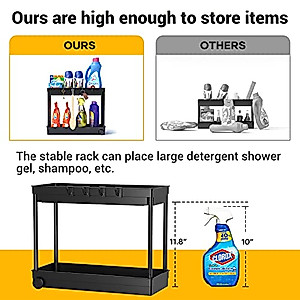 Cicilyna 2 Pack Under Sink Organizer, 2 Tier Bathroom Cabinet Organizers and Storage with Hook, Multi-purpose Storage Basket Shelf for Kitchen, Black