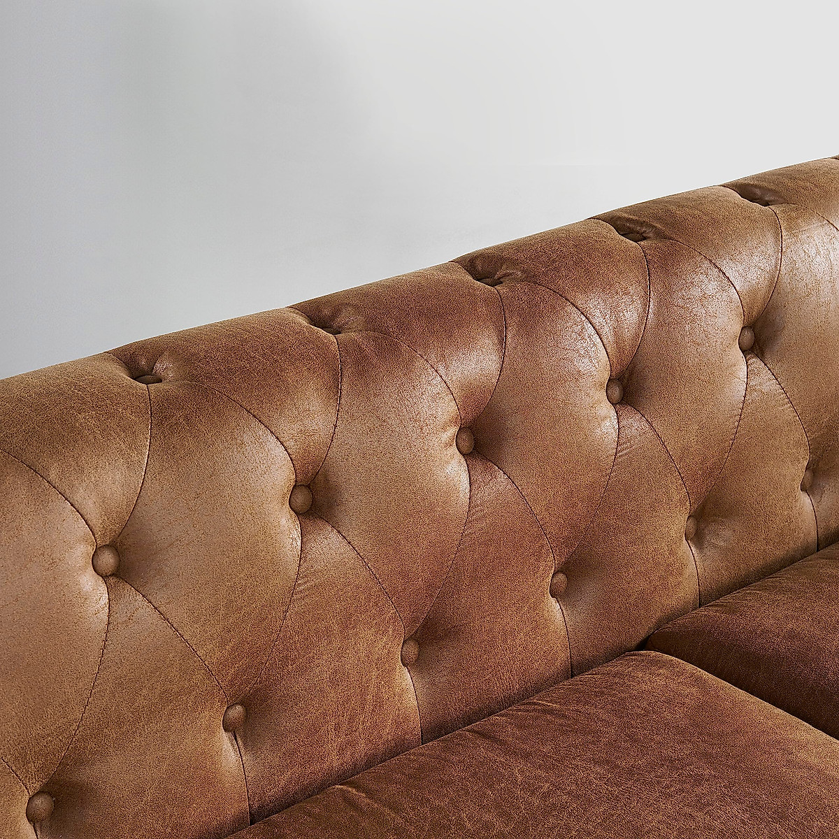 EMKK 105" L-Shape Sofa Couch with Chaise Lounge,Modern Linen Fabric Upholstery Sectional Sofá with Storage Ottoman 2 Pillows for Living Room Furniture Set, Apartment and Large Space, Brown