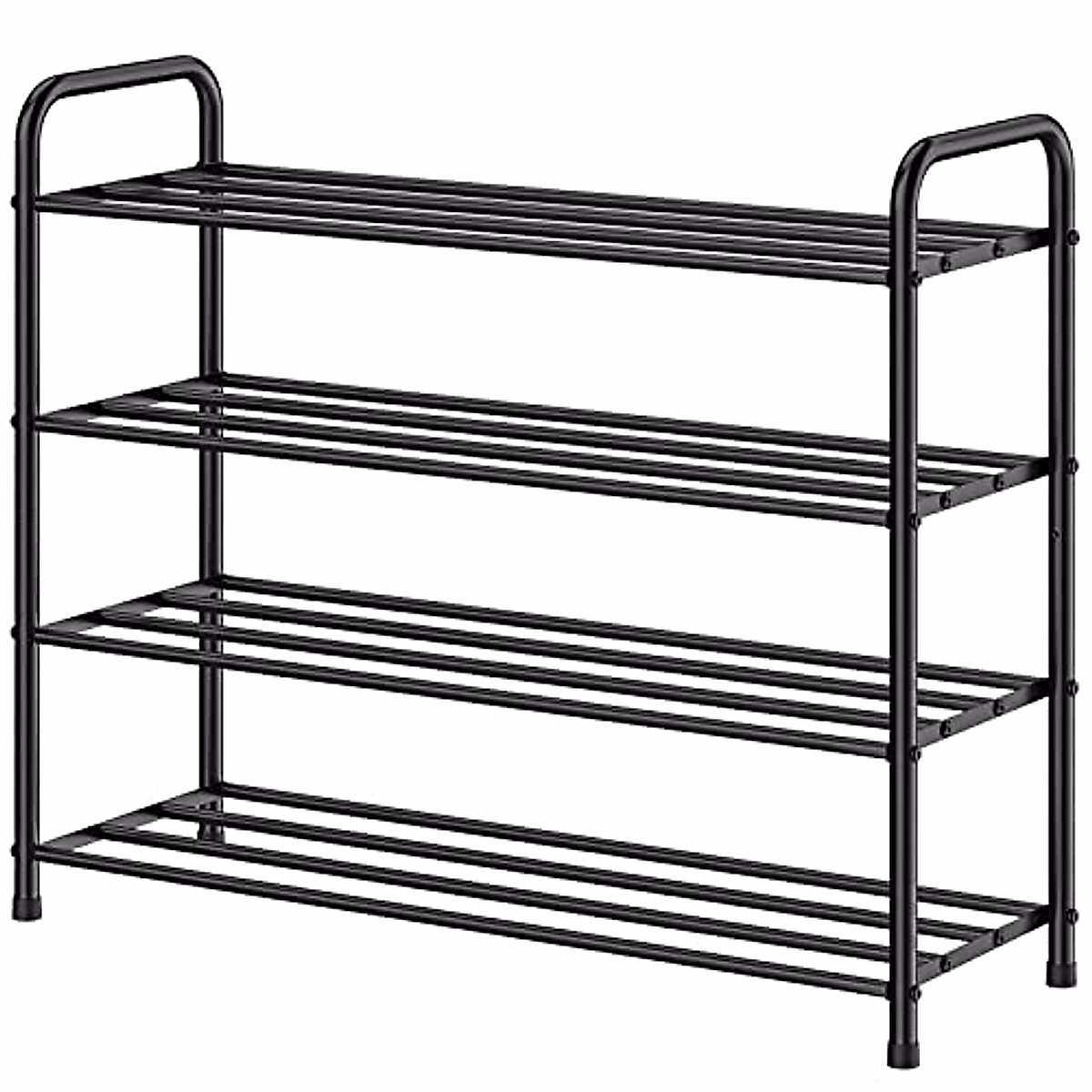 FANHAO 4-Tier Shoe Rack, 100% Stainless Steel Shoe Shelf Storage Organizer 12 Pairs for Bedroom, Closet, Entryway, Dorm Room, Matte Black