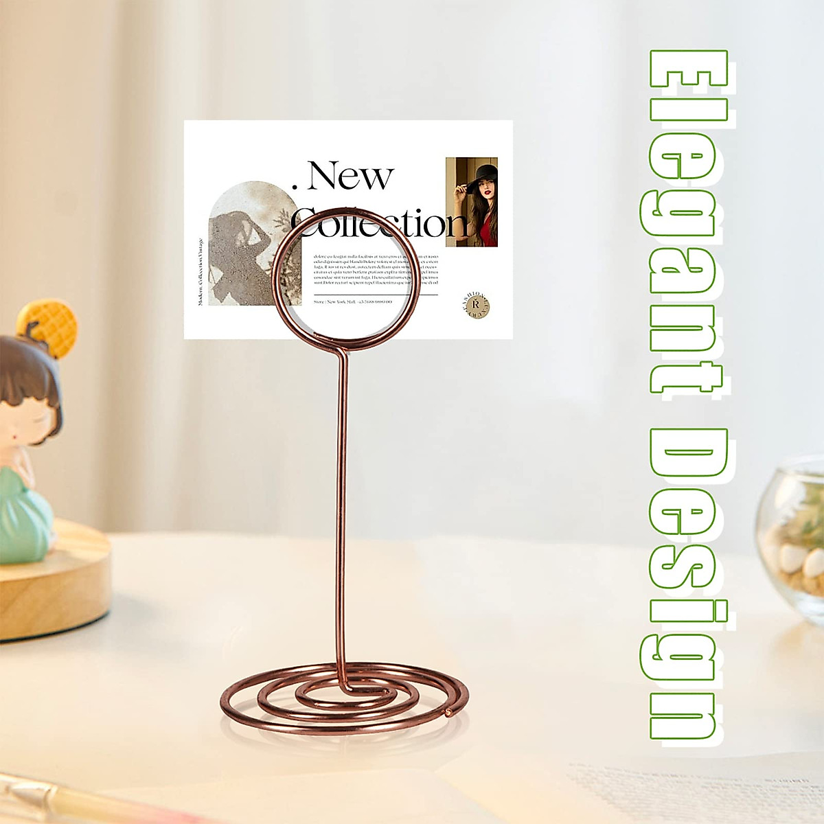 Table Number Holders, Simple Table Sign Stand Place Card Holder, Delicate Table Name Card Holder, Reusable Table Picture Memo Note Holder for Wedding Birthday Party Restaurant (6pcs, Rose Gold)