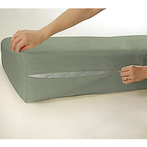 Excellent Soft 100% Egyptian Cotton Cot Size Camp Mattress Cover, Zips Around The Mattress (Sage Solid)