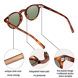 EyeGlow Retro Sunglasses Women Round Small Sunglasses Men Sunglasses for Women Polarized Lens Acetate Material Tortoise Color Green Lens