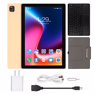 2 in 1 Tablet, 10.1 Inch 8GB 256GB FHD Tablet with Keyboard, 5G WiFi 4G Calling Tablet PC with Night Reading Mode for Office, Gaming 100‑240V Yellow (US Plug)