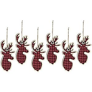 Buffalo Plaid Reindeer Ornaments (6 Pc Set)