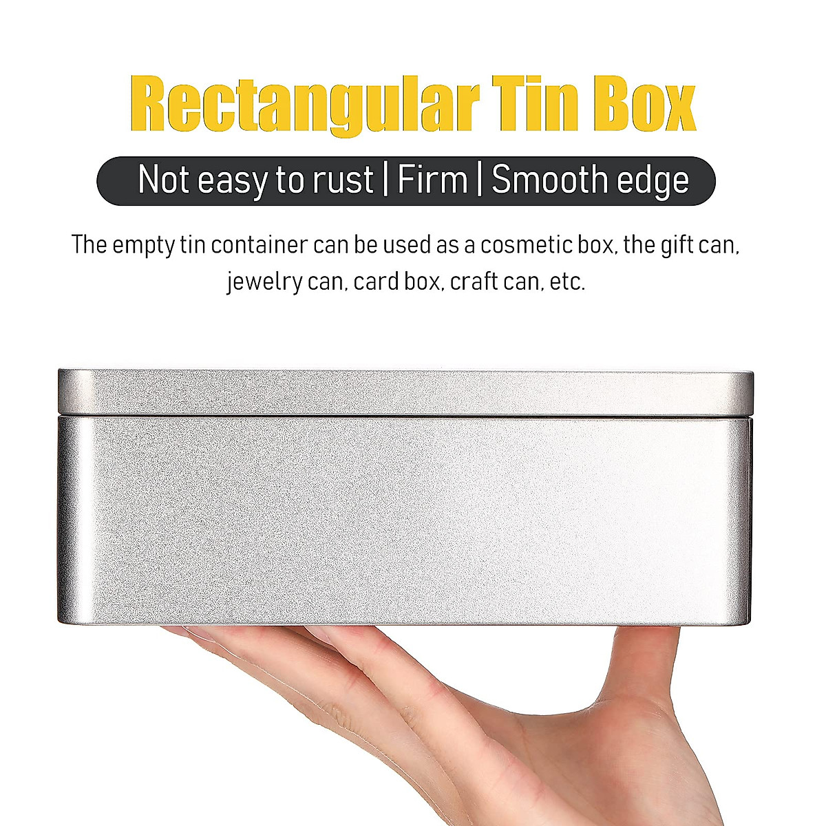 Hotop Silver Rectangular Empty Tin Box Containers, Gift, Jewelery and Storage Tin Kit, Home Organizer (7 x 3.8 x 2.5 Inch)