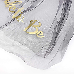 MioCloth Black Bridal Wedding Veil with Comb and Bride to Be Satin Sash, Bachelorette Party Decorations Supplies for Women Gold Letter