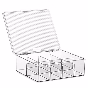 2 Pack Large Stackable Plastic Tea Bag Organizer - Storage Bin Box for Kitchen Cabinets, Countertops, Pantry - Holds Beverage Bags, Cups, Pods, Packets, Condiment Accessories Holder