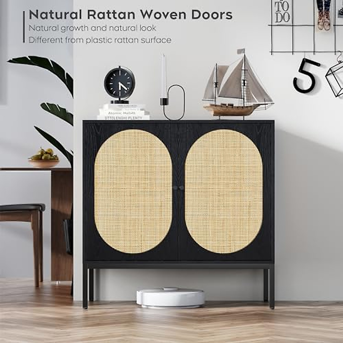 Brafab Rattan Cabinet, Set of 2, Black with Oval Doors