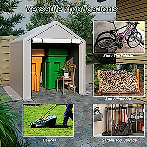 6x6 ft Outdoor Storage Shelter Shed, Portable Garage Tent with Roll-up Doors Shelter for Garden Tool, Lawn Mower, Motorcycleand, Bike - Gray