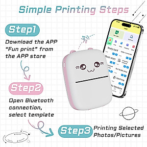 Inkless Sticker Printer, Mini Pocket Thermal Sticker Printer, Bluetooth Pocket Portable Printer with 13 Rolls Thermal Paper, Compatible with IOS and Android Phone for Photo, Memo, Notes(Pink).