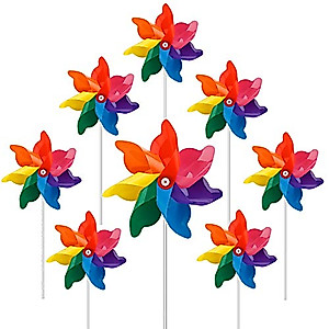 Tsocent 7 Colors Mixed Pinwheels (Pack of 24) - Party Favors Plastic Toy Pinwheels Educational Wind Spinners 24 Pcs Gifts for Kids - Outdoor Decorational Pinwheels Windmill for Yard and Garden