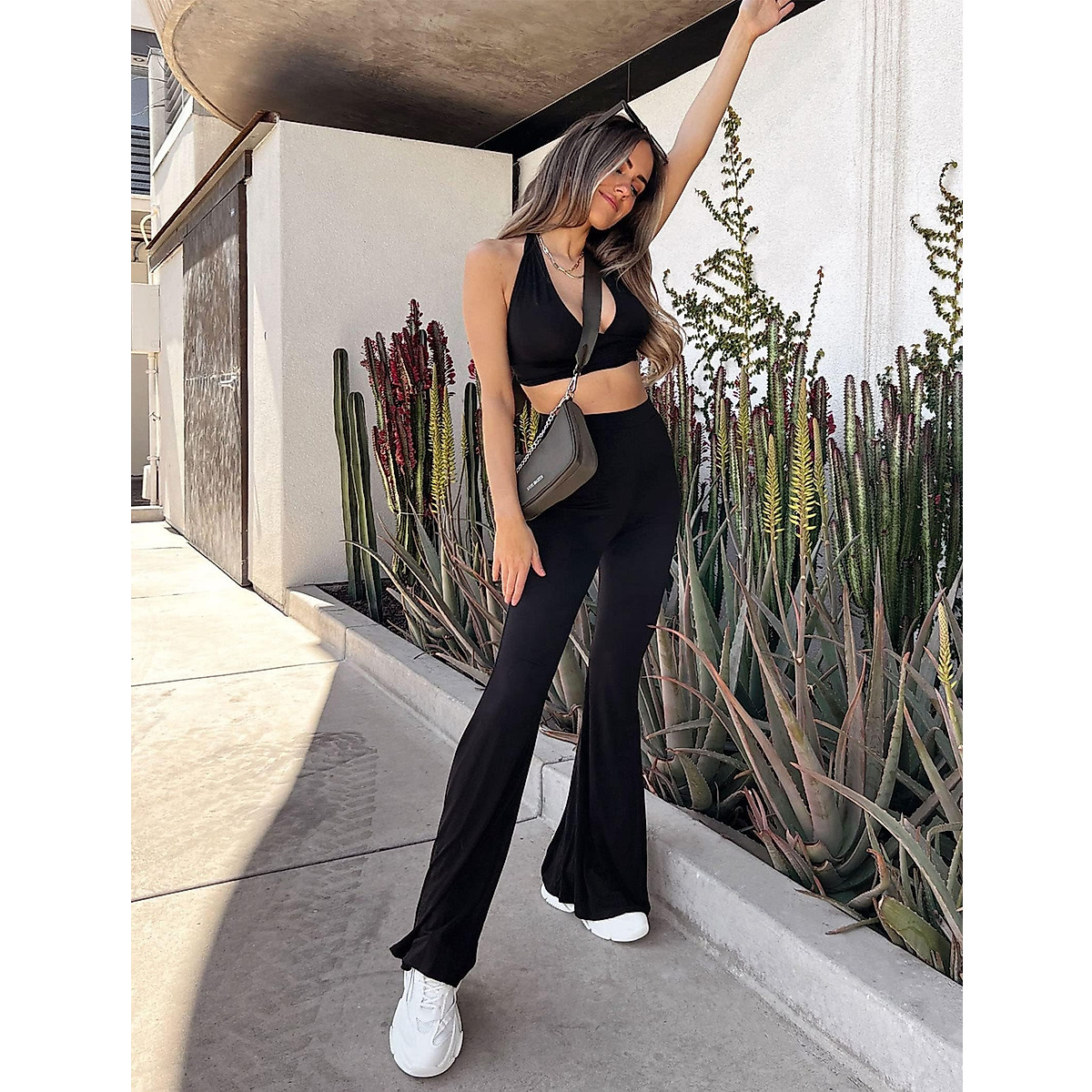 ZOOSIXX Black Flare Yoga Pants for Women, Crossover Soft Bootcut Leggings