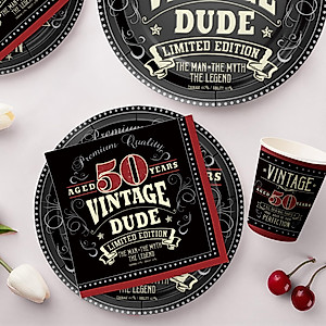 HIPVVILD Vintage 50th Birthday Decorations For Men Tableware - 1974 50th Birthday Plates And Napkins Party Supplies, Plate, Cup, Napkin, 50 Year Old Birthday Table Decorations Dinnerware | Serve 24