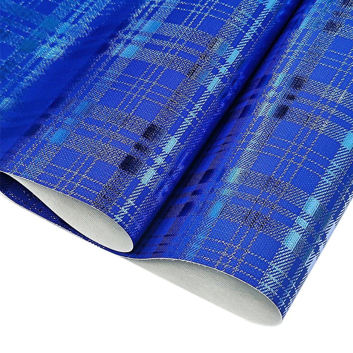 HYANG Matte Bronzing Embossing Grid Blue PU Faux Leather 1 Roll 12"X53"(30cmX135cm), Faux Leather Very Suitable for Crafts Making Leather Earrings, Bows, Handbag ，Sewing