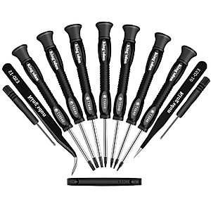 12 in 1 Torx Screwdriver Sets, Magnetic Precision Screwdrivers with T3 T4 T5 Torx 6 T7 T8 T10 Repair Kit, ESD Tweezers & Philip Slotted Star Screwdrivers for Camera/Mac/Computer/Xbox/PS4