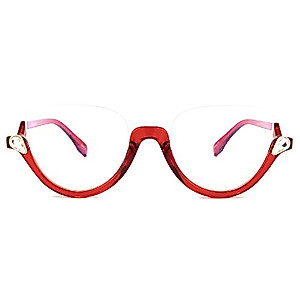 Zeelool Stylish Semi-rimless Cat Eye Glasses Frame for Women with Non-prescription Clear Lens Felicia VHP0189-10 Red