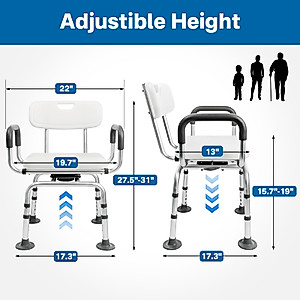 Eosprim 360° Swivel Shower Chair for Elderly and Disabled, Bathtub Shower Chair for Inside Shower, Heavy Duty Shower Chair with Arms Back for Seniors Handicap, Tub Transfer Bath Seat Bench (Grey)