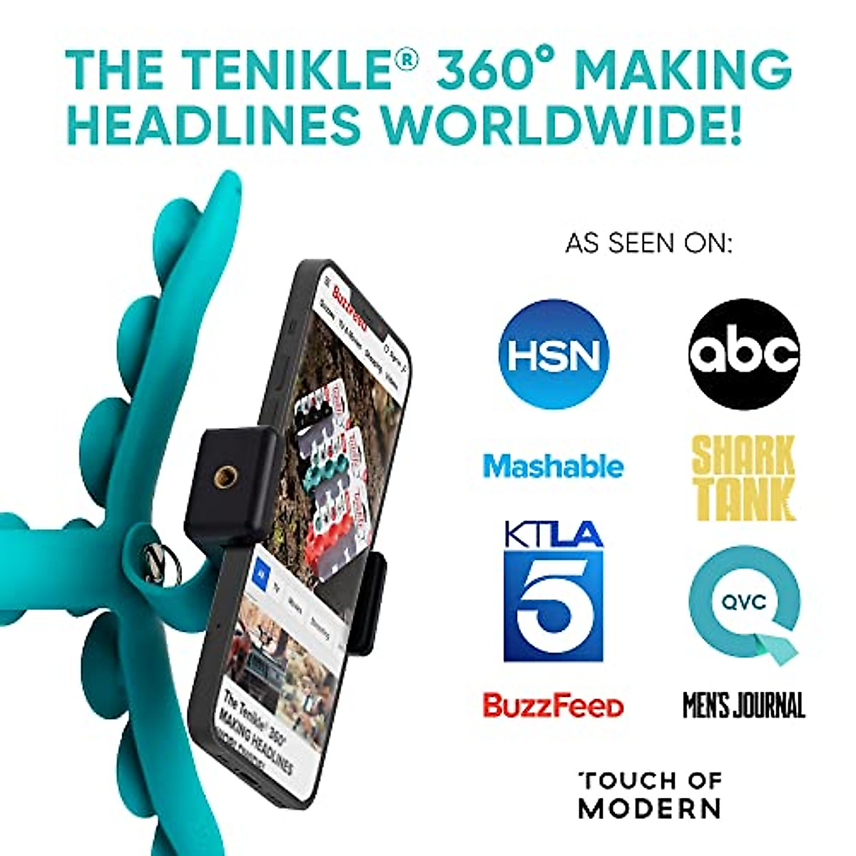 Tenikle® 360° - Flexible Tripod for Camera GoPro, As Seen on Shark Tank, Bendable Suction Cup Camera & Phone Mount, Holder, Compatible w/iPhone & Android ( Black)